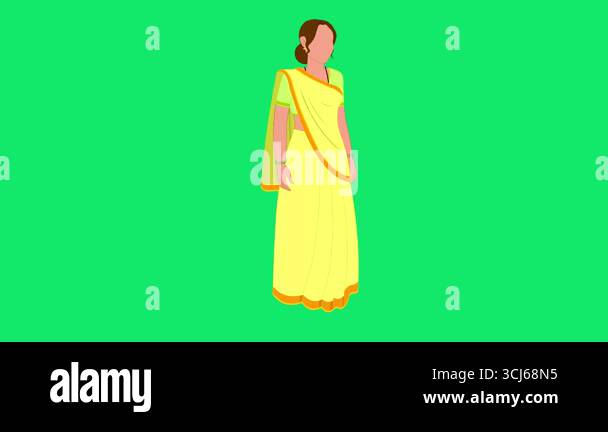 Saree Woman Walk Cycle Green Screen | Saree Walking Animation Overlay ...