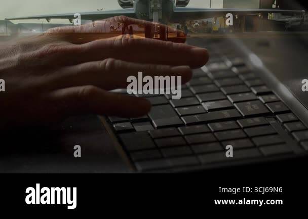 Tapping keys starting blending between laptop typing and advancing jet ...