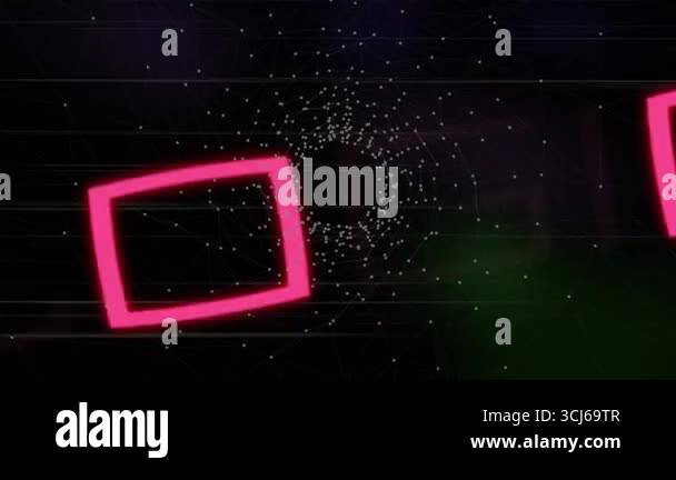 Overlaying glitch lines, artifacts descending in rotating ring while ...