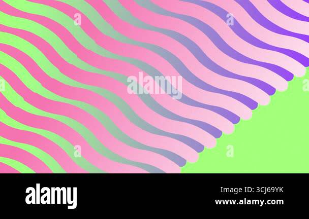 Looping wavy stripes emerging, sliding diagonal across green background ...