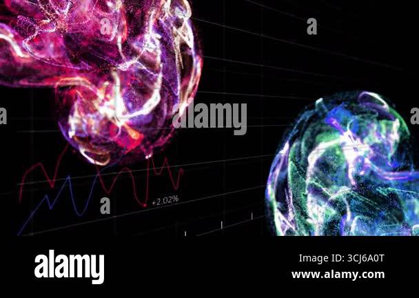 Black frame transitioning into rotating grid as glowing shapes pulsating and displaying data ...