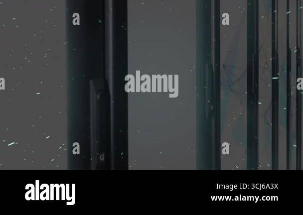 Camera starting closeup showing vertical metal bars with glass and ...