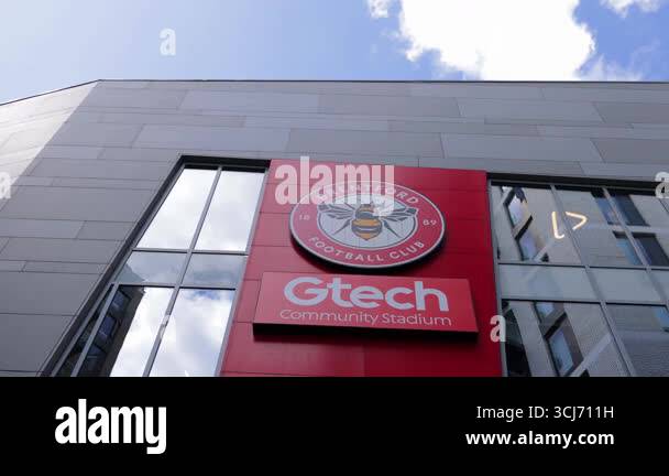 LONDON, UK - AUGUST 8, 2025 - Modern facade of Gtech Community Stadium, home of Brentford ...