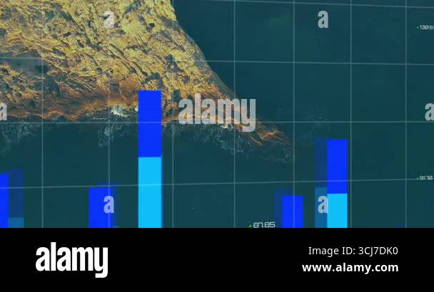 With grid emerging, data rising with bars, filling map, tracing lines ...