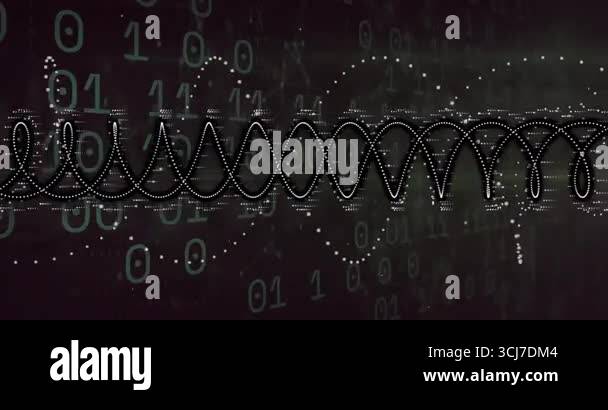 After binary digits filling dark field, dotted sine waveform emerging ...