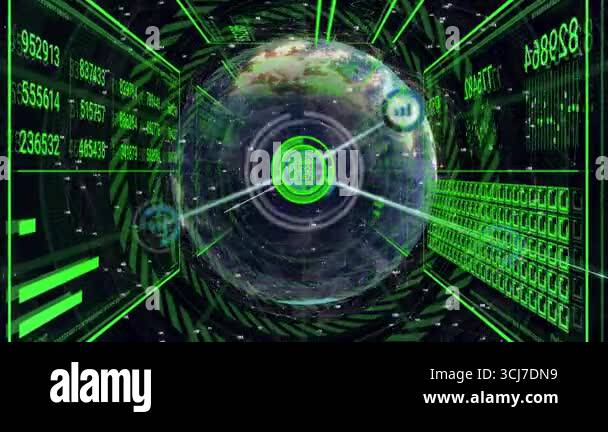 Globe appearing triggers grid panels sliding and nodes linking to globe showing data ...