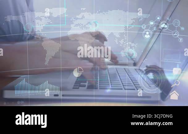 Overlay appearing and hands typing highlighting map regions and pulsing ...