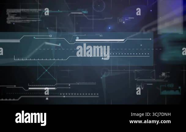 Dots hitting glowing panels connectors tracing shapes HUD appearing forming futuristic interface ...