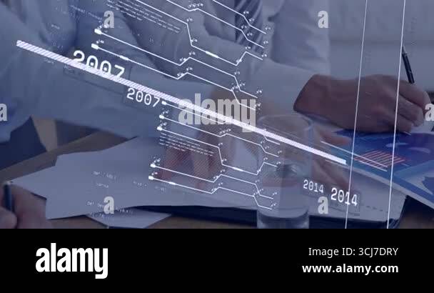 Overlay sweeping years driving coworkers writing and flipping charts ...