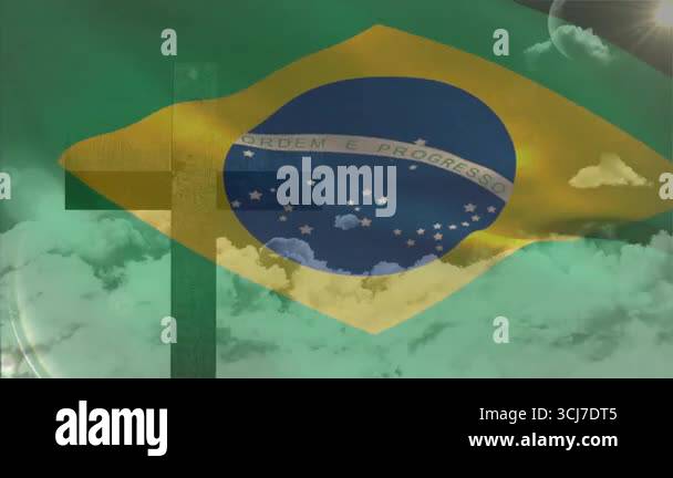 Soft wind picking up showing Brazilian national flag rippling and ...