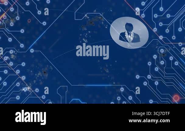 Opening blue hex grid, circuit lines animating, pulsing HUD ring, linking profiles mapping ...