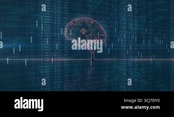 Emerging neon brain syncing nodes with drifting chart bars above pink ...