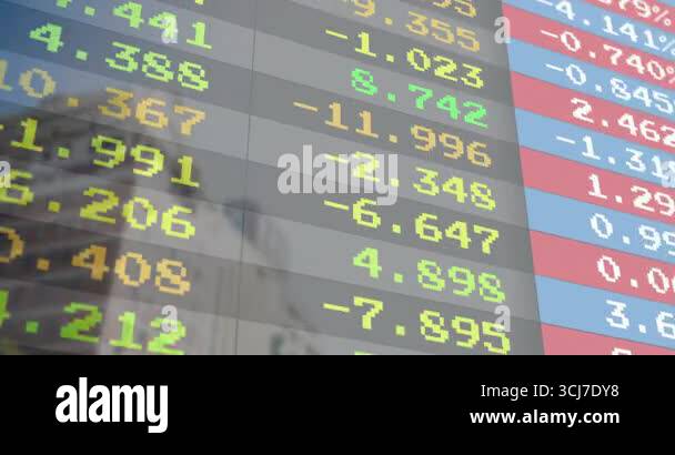 On start digital ticker updating colored values scrolling upward over ...