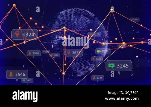 Opening void revealing 3D blue sphere, globe expanding orange network ...