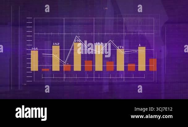 Grid extending, animated chart showing two-color bars growing and line ...