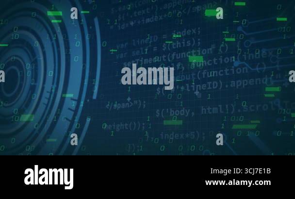 Navy-blue HUD initiating code and binary streams, visualizing data flow ...