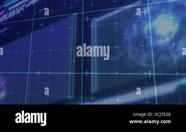 display showing code flickering causing grid glowing swirl pulsing waveforms animating for demo ...