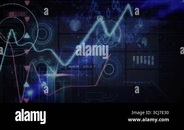 On load, oscillating blue and red traces scanning peaks and troughs, pulsing charts showing ...