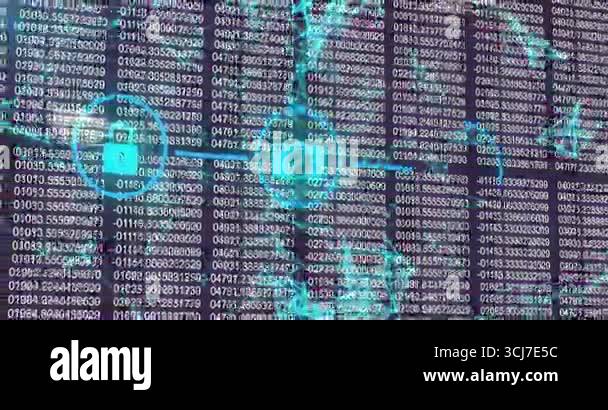 After one second three cyan padlock hexagon camera and pin sliding ...