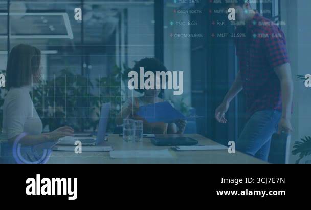 Man bringing folder and initiating financial overlay while colleagues ...