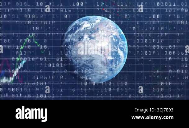 Starting 3D Earth with binary overlay, line graphs emerging and rotating globe showing live data ...