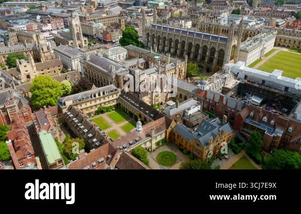 Aerial view of Cambridge University historic buildings including Kings ...