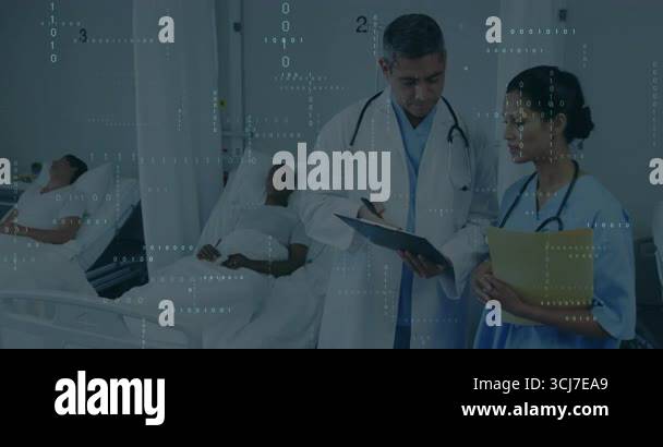 Doctor entering and nurse pointing chart, doctor recording patient data ...