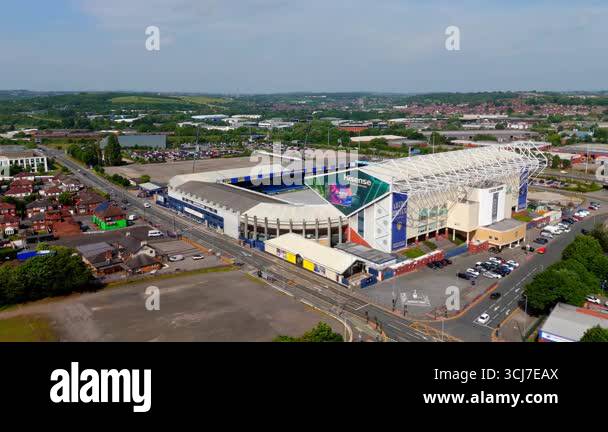 LEEDS, UK - JUNE 12, 2025 - Aerial view of Elland Road Stadium in Leeds ...