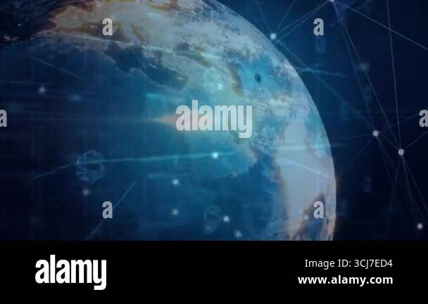 Rotating networked globe pulsing cloud dissolving into glowing dollar ...