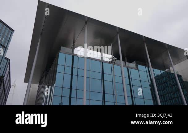 CARDIFF, UK - AUGUST 8, 2025 - Low angle view of the modern BBC Wales ...