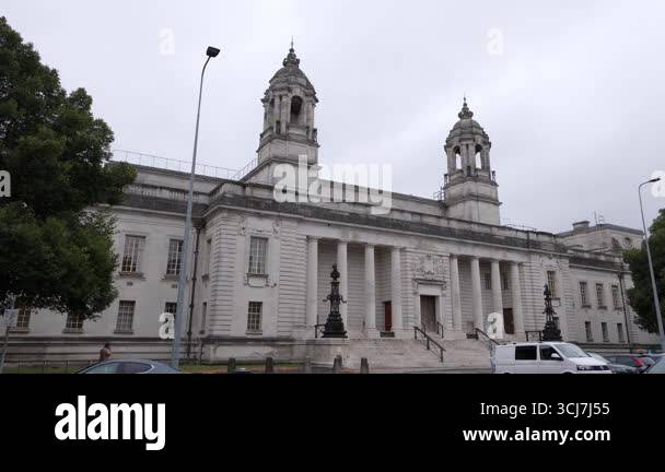 CARDIFF, UK - AUGUST 8, 2025 - Impressive facade of Law Courts building ...