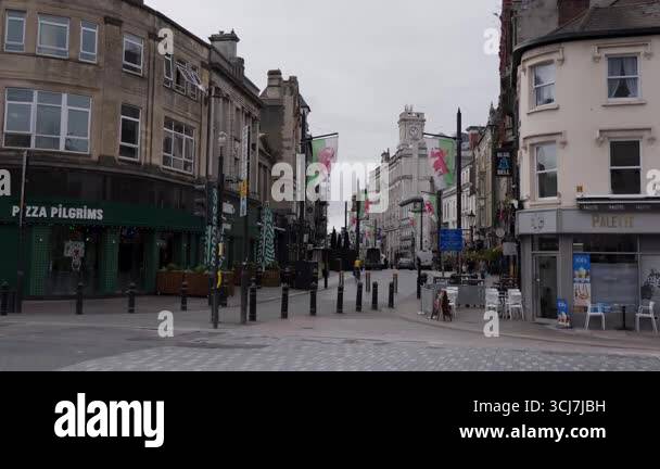 CARDIFF, UK - AUGUST 8, 2025 - Empty street in Cardiff city centre ...