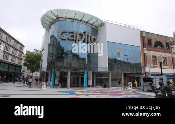 CARDIFF, UK - AUGUST 8, 2025 - Modern glass facade of Capitol Shopping ...