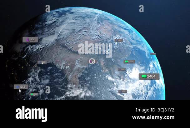 After static globe view metrics icons emerging, floating and fading to ...