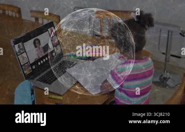 Girl student placing laptop and arranging pencils, logging into online ...