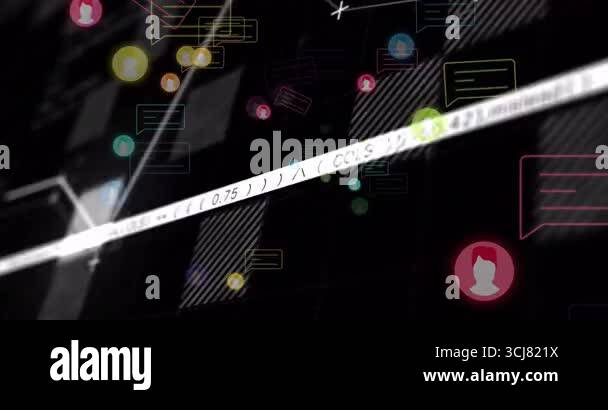 Icons and bubbles fading inward, polyline extending, code scrolling ...