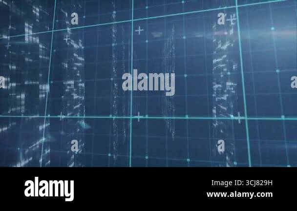 3D grid appearing triggers camera drifting forward while data columns shimmering showing data ...