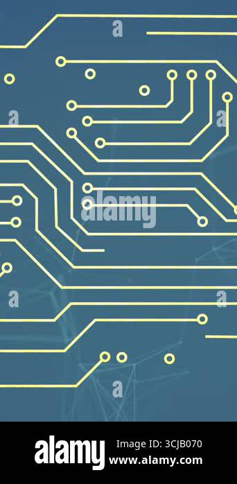 Animation of data processing over circuit board. Global computing, digital interface and data ...