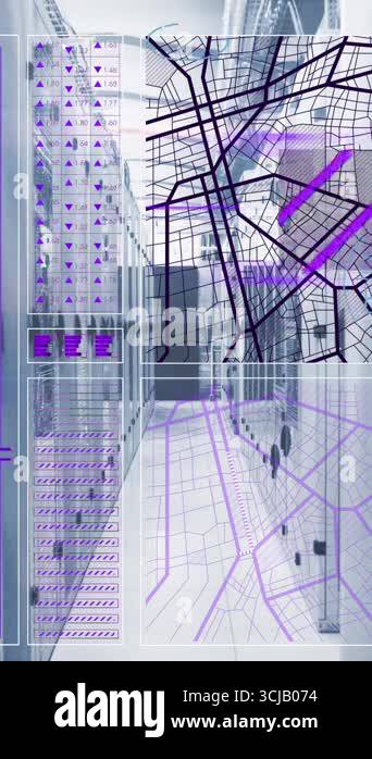 Animation of connections and data processing over computer servers ...