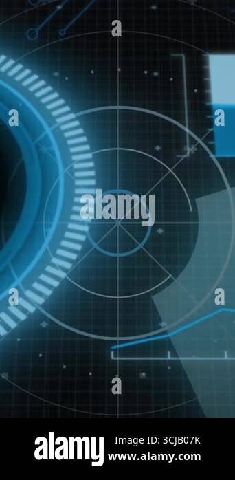 Animation of illuminated circles over radar and graphs against black ...