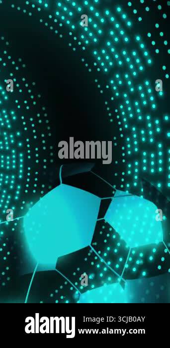 Animation of football and green light trail circles. Global sports ...