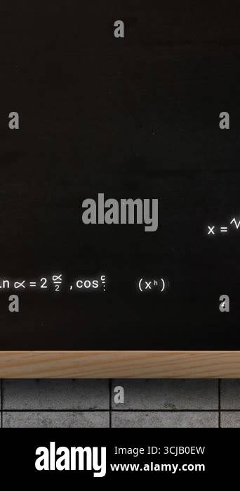 Animation of mathematical equations over black board. Education ...