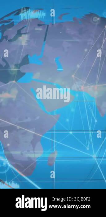 Animation of connected dots with graph icons and rotating globe over ...