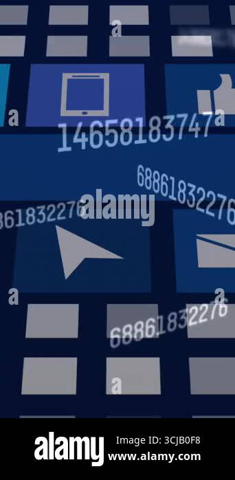 Animation of media icons over blue background. social media and ...