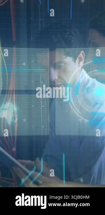 Animation of statistics and data processing on grey background. Global ...