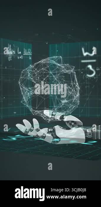 Animation of robotic arm with shape over mathematical equations. global ...