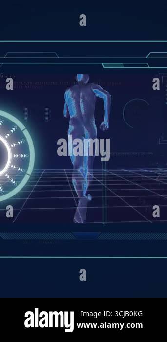 Animation of man running with scope scanning and data processing ...