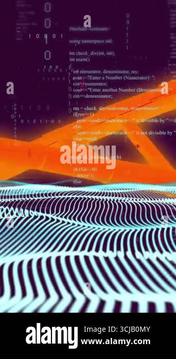 DNA strand and binary coding over abstract digital landscape. Genetics, biotechnology, data ...