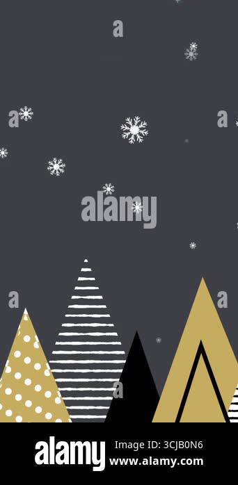Animation of snow falling over christmas trees and decorations ...