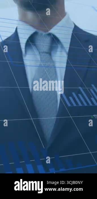 Animation of financial data and graphs over caucasian businessman ...